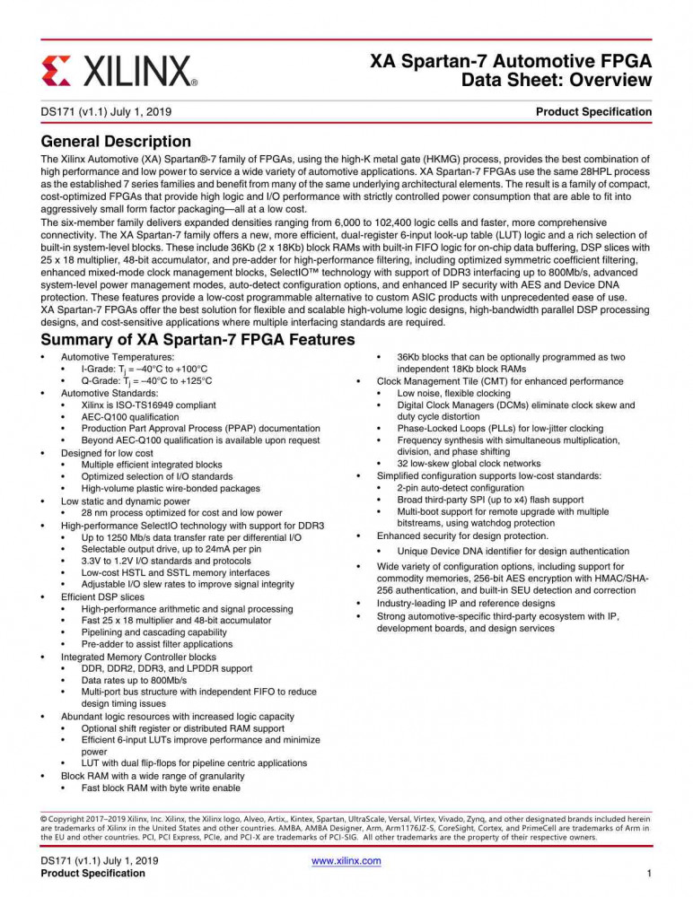 AMD XA Spartan-7 DS171 page 1