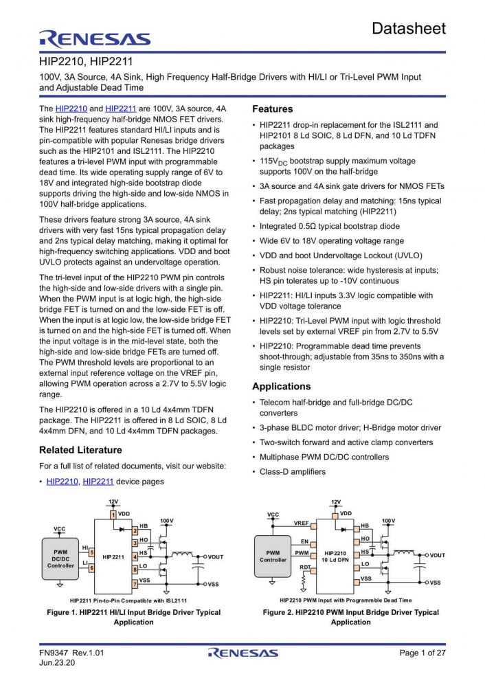 HIP2211 technical document page 1