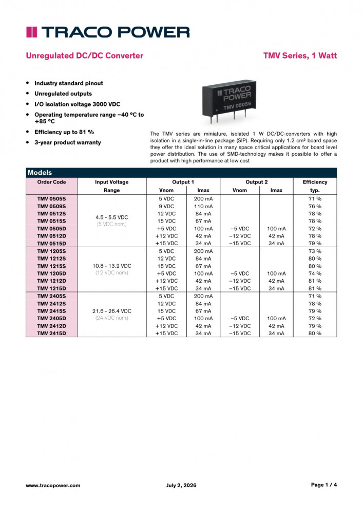 TMV series technical document, page 1
