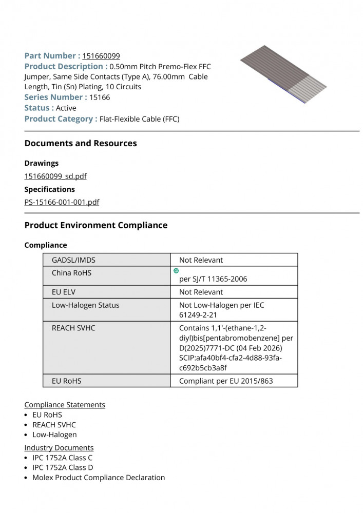MOLEX 151660099 technical document preview, page 1