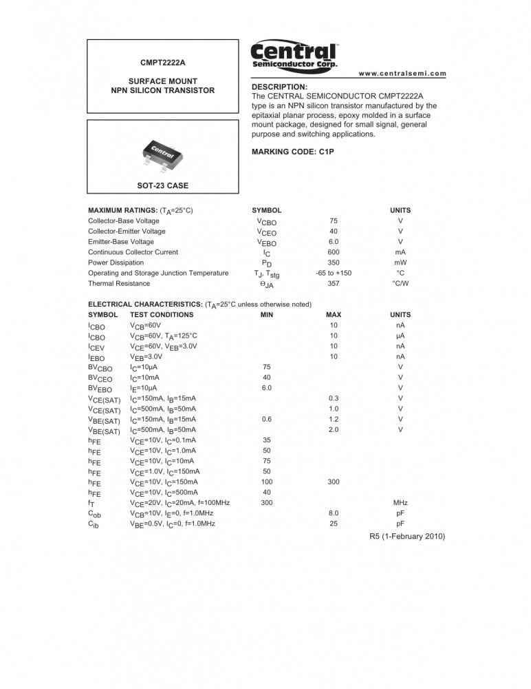 CMPT2222A TR PBFREE datasheet page 1