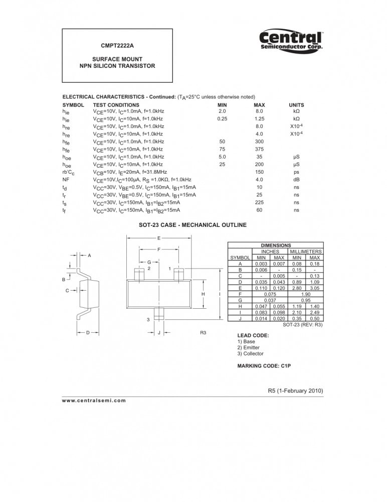 CMPT2222A TR PBFREE datasheet page 2