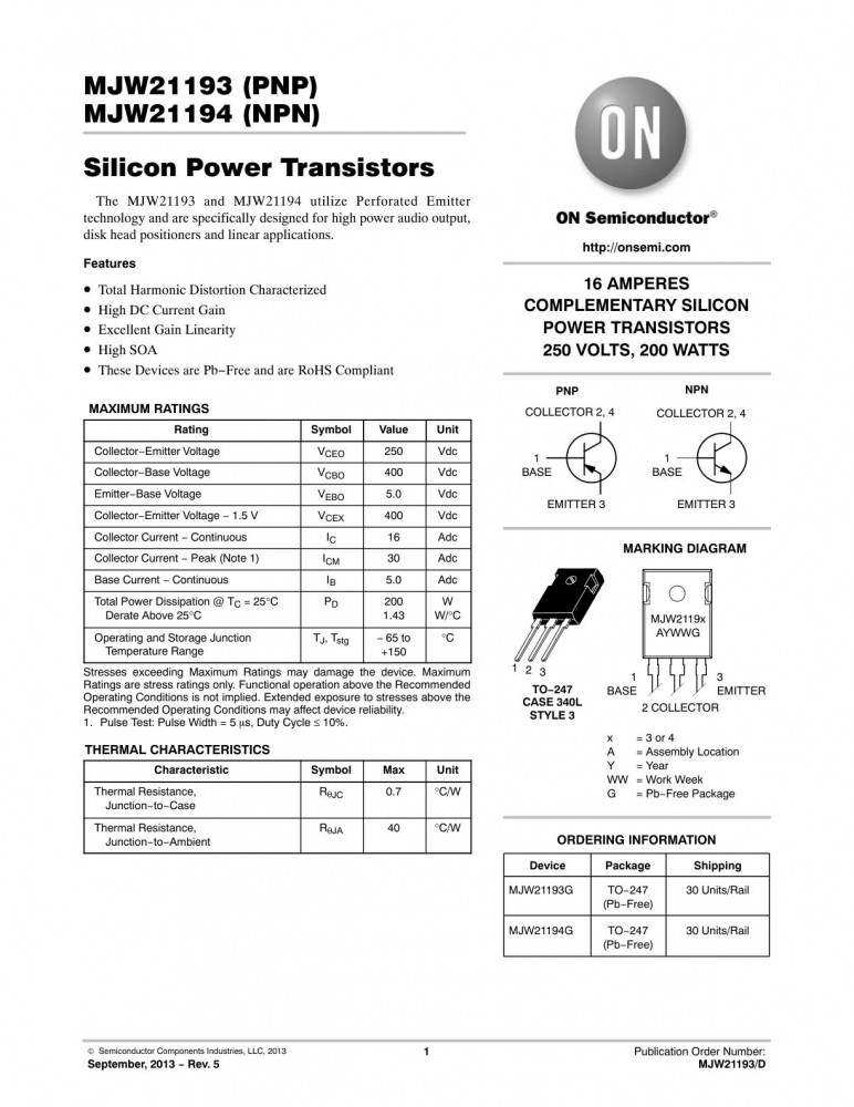 MJW21193 datasheet page 1