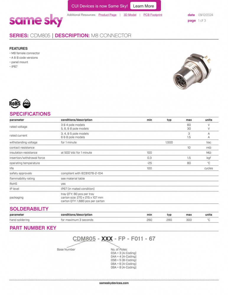 CDM805-08A-FP-F011-67 datasheet page 1