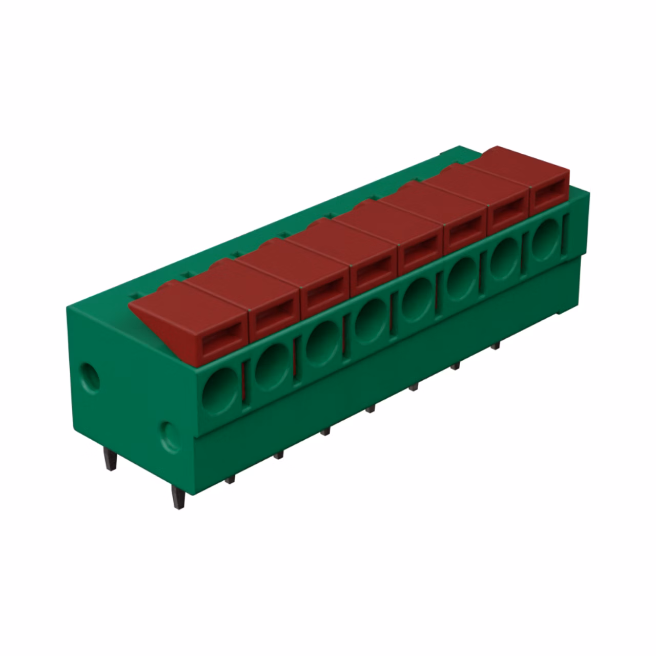 5.00mm Pitch, Eurostyle Fixed-Mount Push-Button Terminal Block, Horizontal, 10A, 22-14 AWG, Green, 8 Circuits for sale