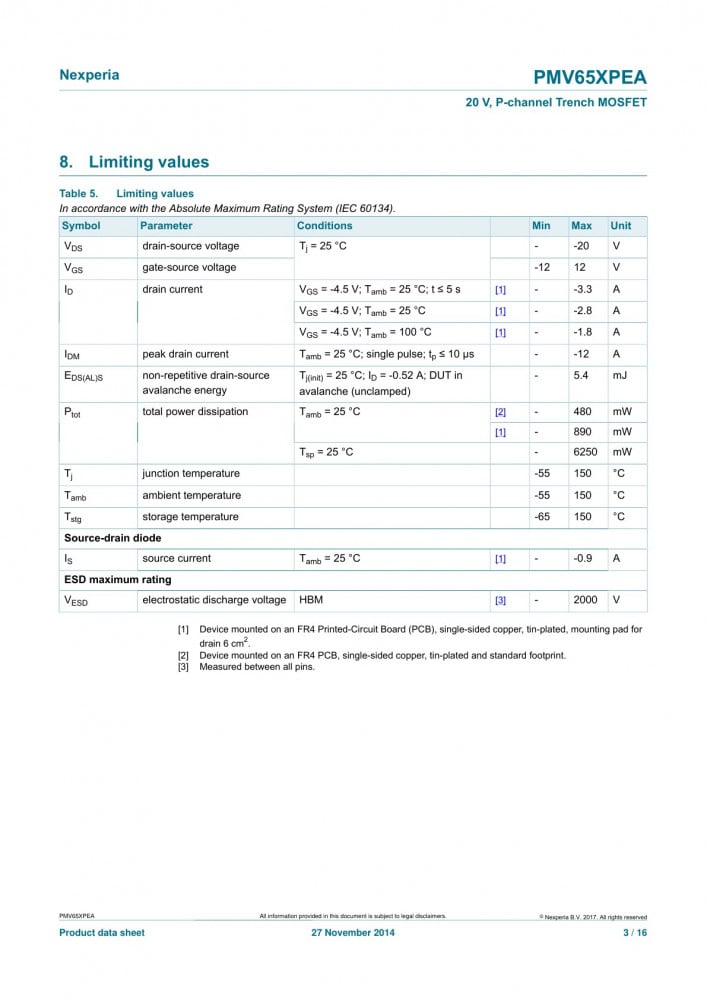 PMV65XPEAR datasheet page 3