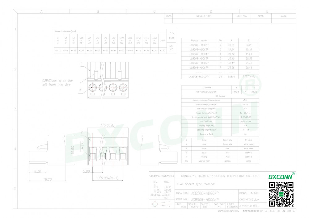 BXCONN JCB508-HDGCxP product drawing