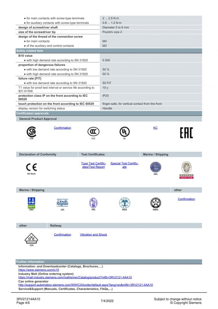 3RV21214AA10 datasheet page 4