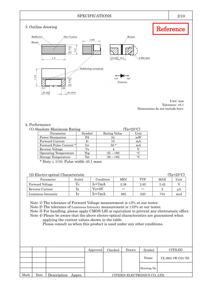 CL-963-1W-C01-TS datasheet page 2