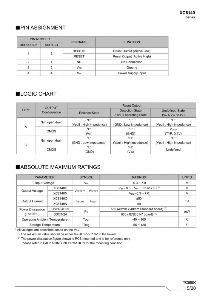 XC6140C18A9R-G datasheet page 5