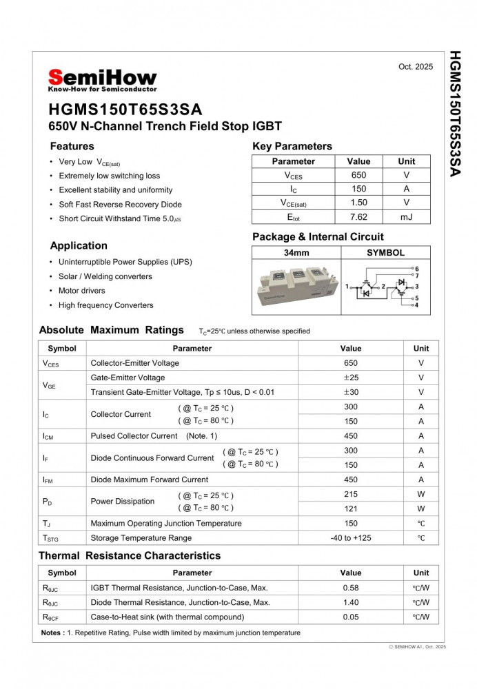 HGMS150T65S3SA datasheet page 1