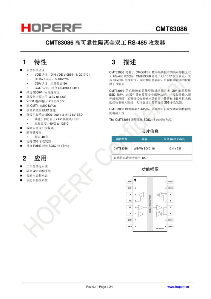 CMT83086 datasheet page 1