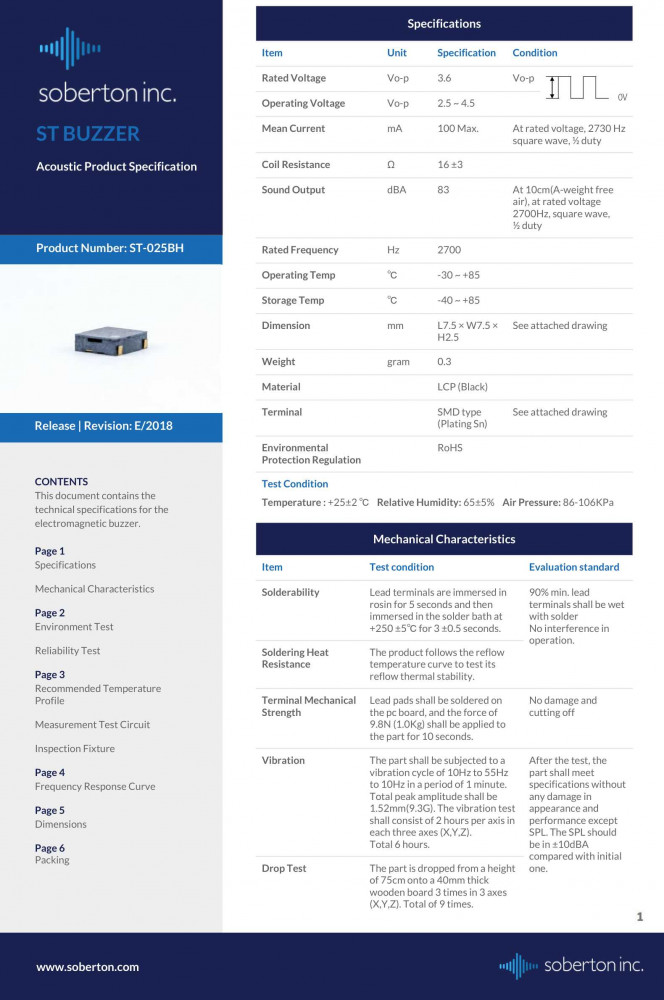ST-025BH datasheet page 1