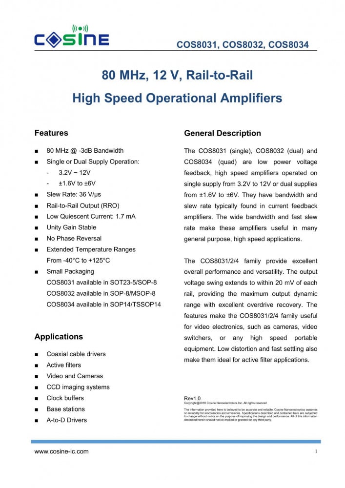 COS8032ARZ datasheet page 1