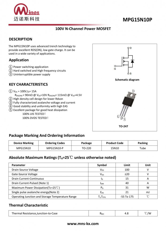 MPG15N10P datasheet page 1