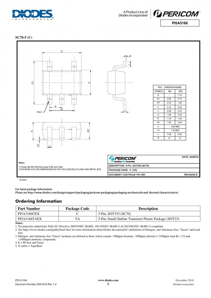 PI5A3166CEX datasheet page 8