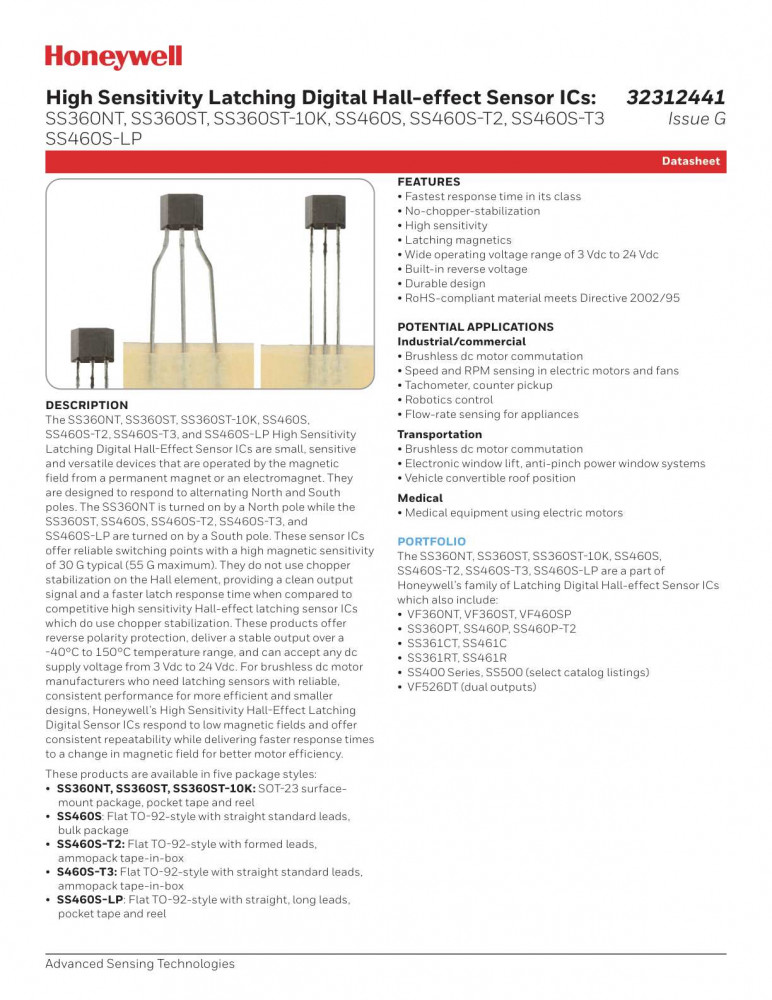 Honeywell SS460S datasheet page 1