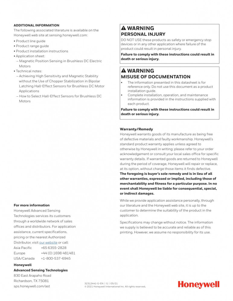 Honeywell SS460S datasheet page 8