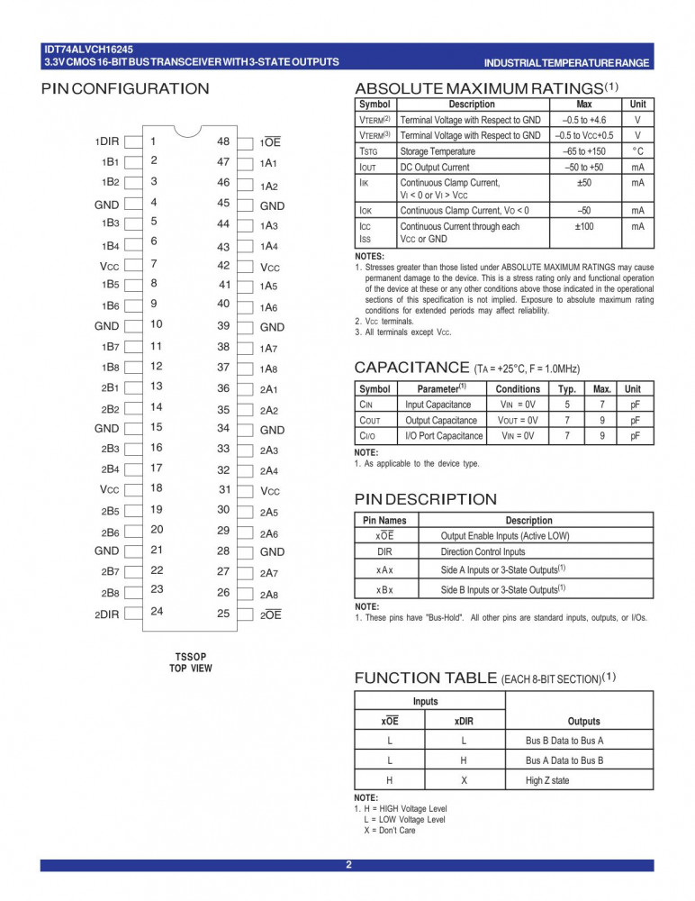 74ALVCH16245PAG datasheet page 2