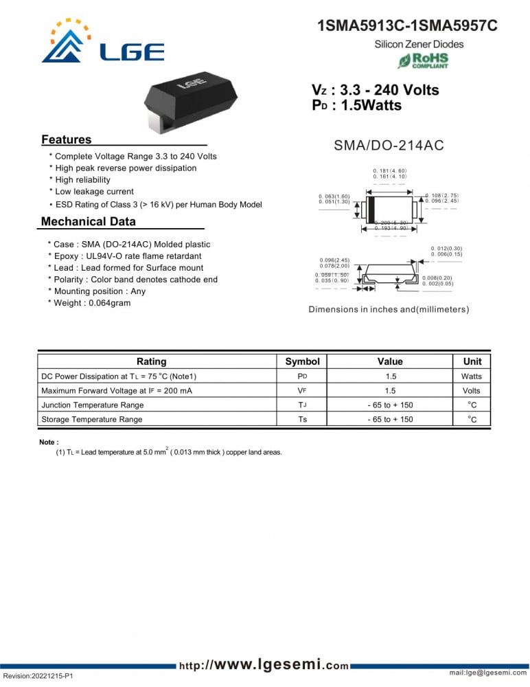LGE 1SMA5918C datasheet page 1