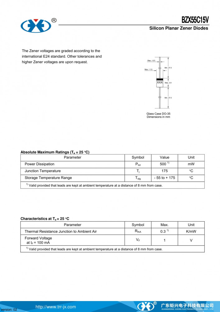 BZX55C15V datasheet page 1