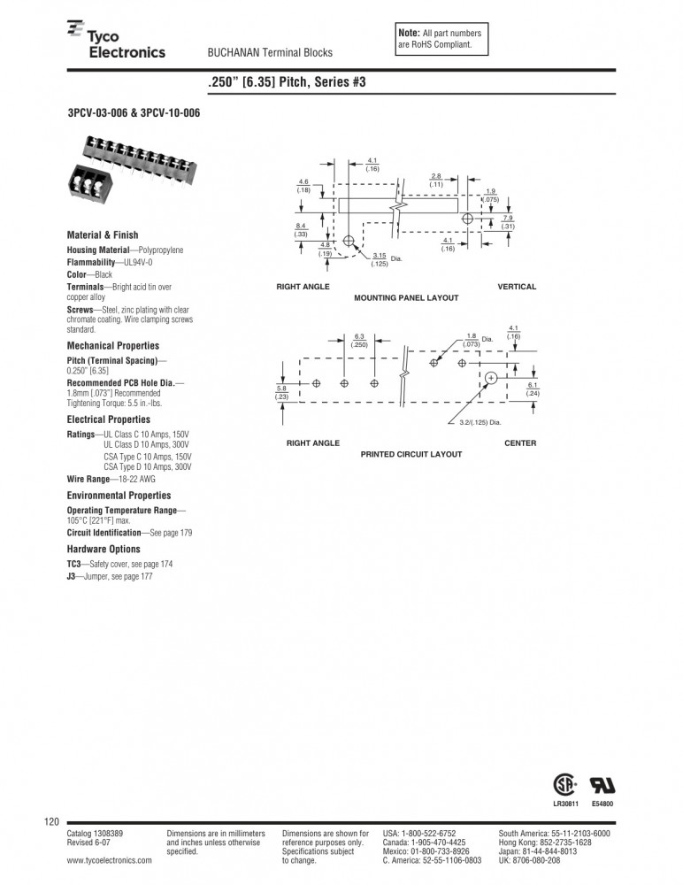 TE Connectivity Series 3 terminal block documentation page 1