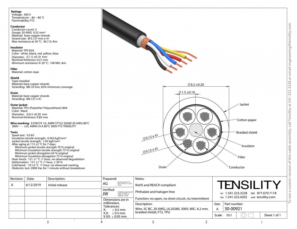 Tensility International model 30-00921 cable specification drawing