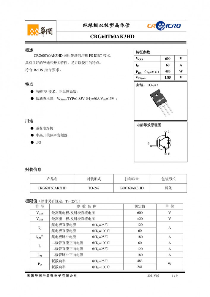 CRG60T60AK3HD datasheet page 1
