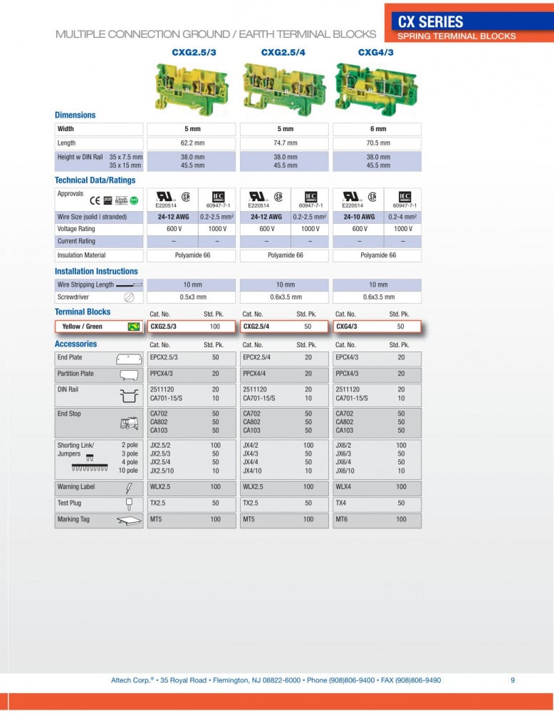 Altech terminal block datasheet page 1