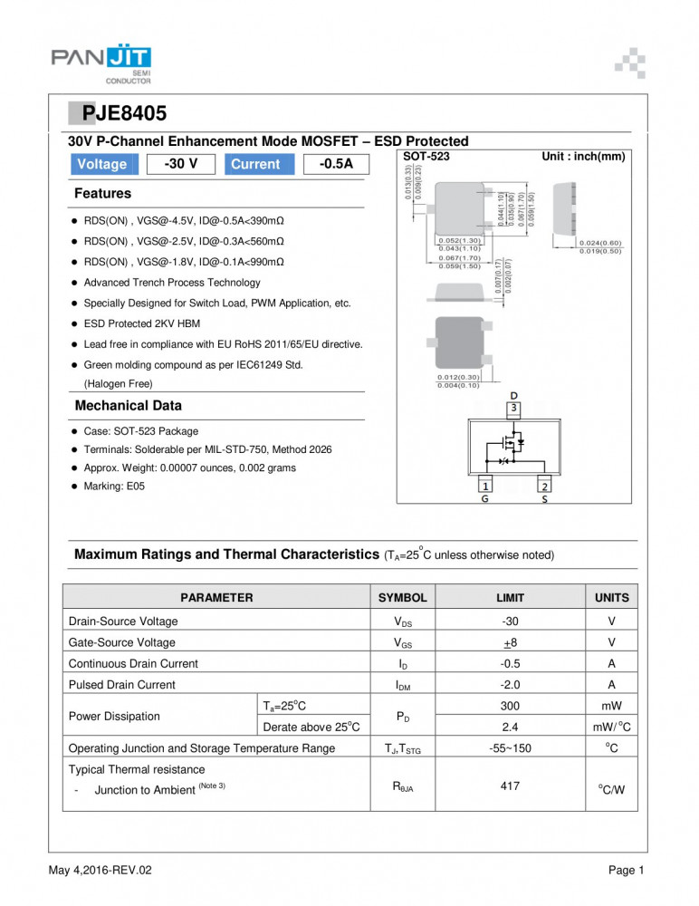 PJE8405 datasheet page 1