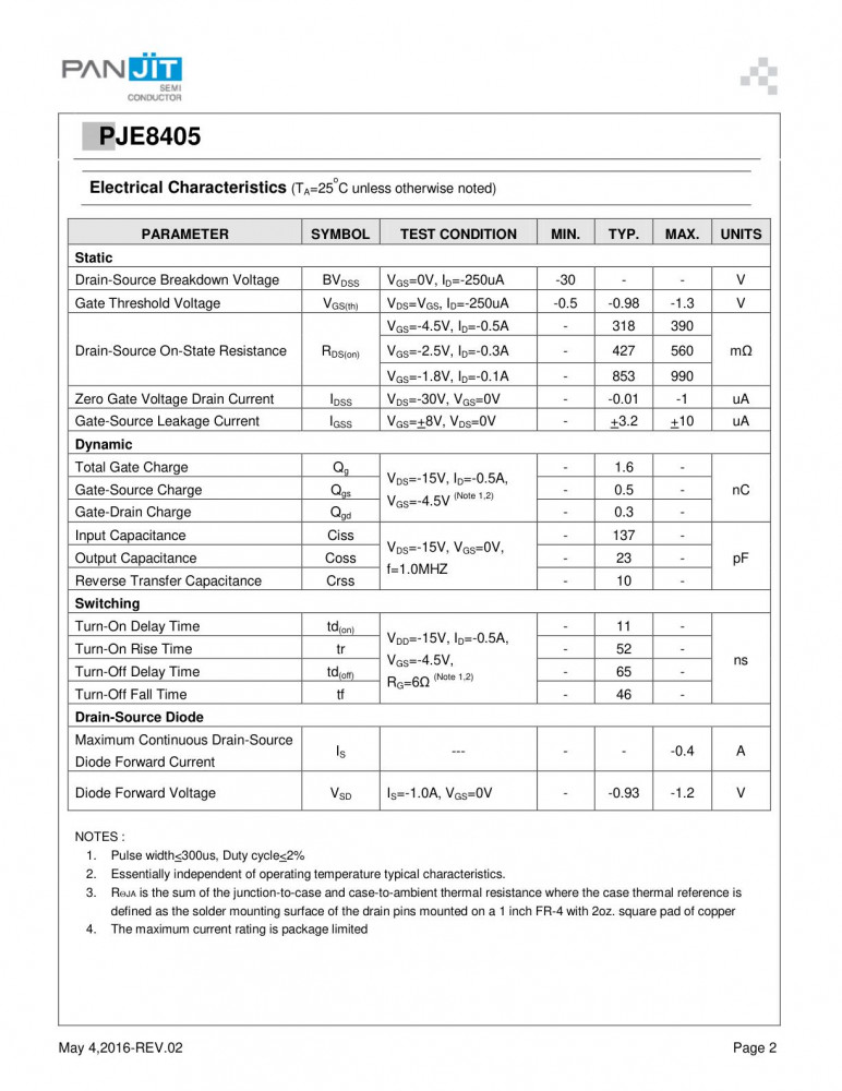 PJE8405 datasheet page 2