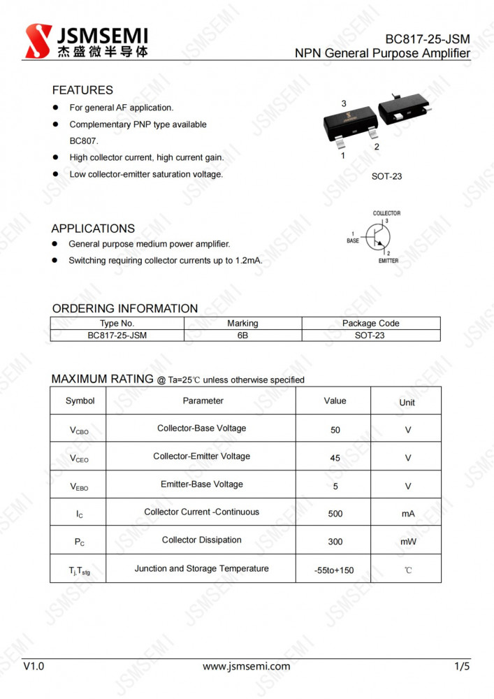 BC817-25-JSM datasheet page 1