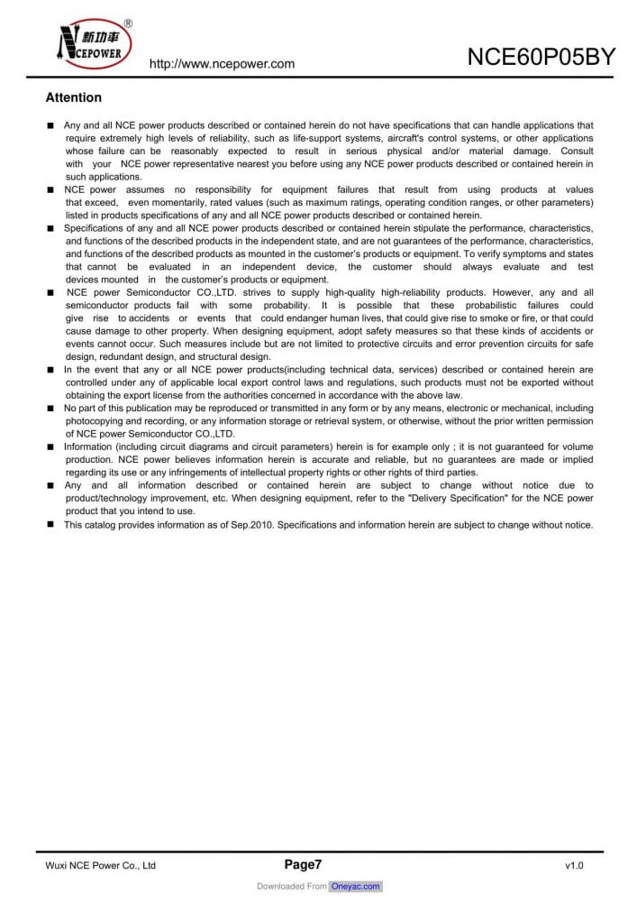 NCE60P05BY datasheet page 7