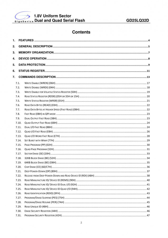 GD25LQ32D datasheet page 2