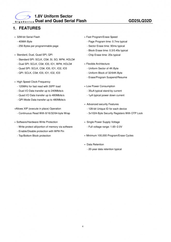 GD25LQ32D datasheet page 4