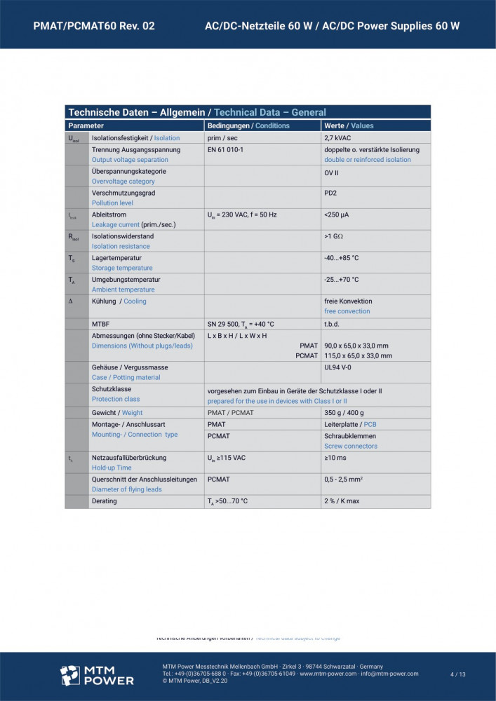 MTM Power PMAT/PCMAT60 datasheet, page 4