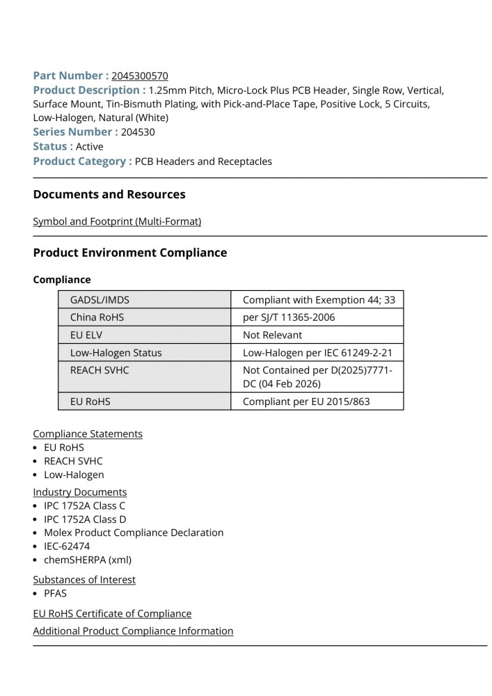 MOLEX 2045300570 technical document image 1