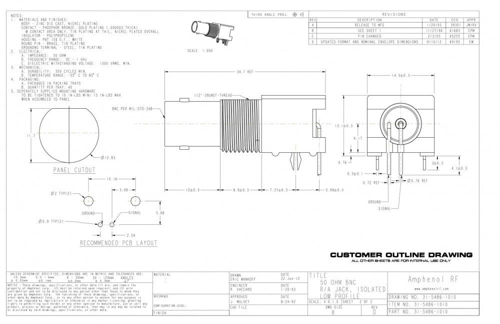 Amphenol 031-5486-1010 customer outline drawing