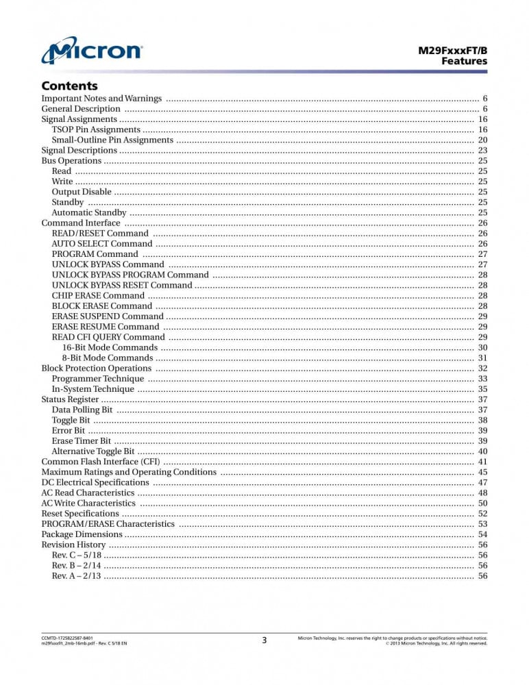 M29F160FT55N3E2 datasheet page 3