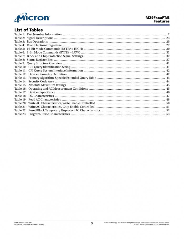 M29F160FT55N3E2 datasheet page 5