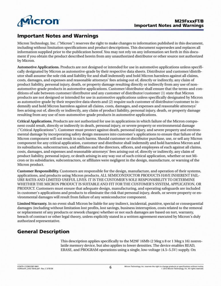 M29F160FT55N3E2 datasheet page 6