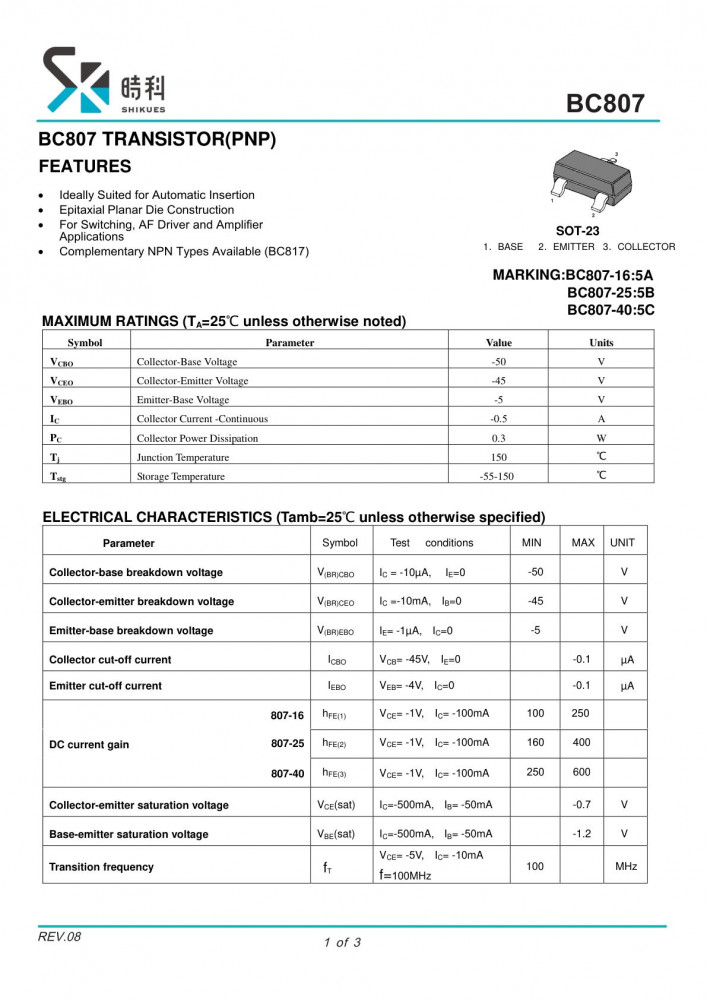BC807-40 datasheet page 1