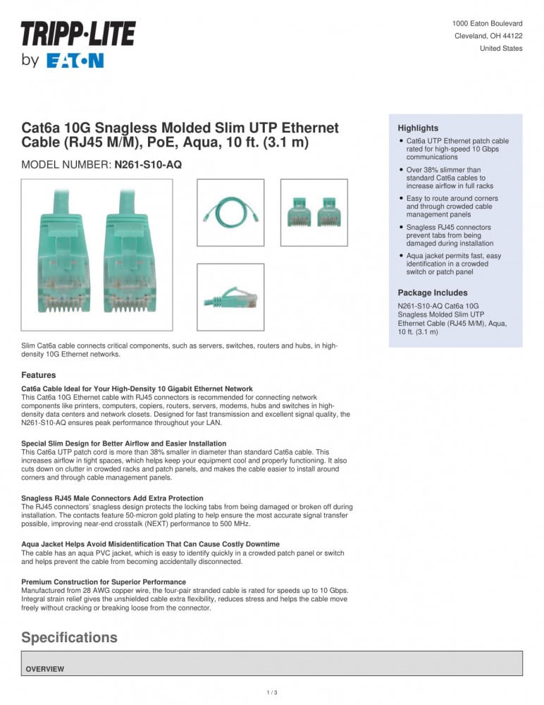 N261-S10-AQ technical document page 1
