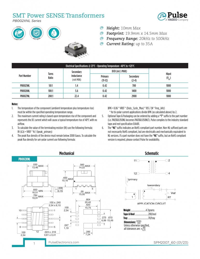 PB0027NLT technical document page 1