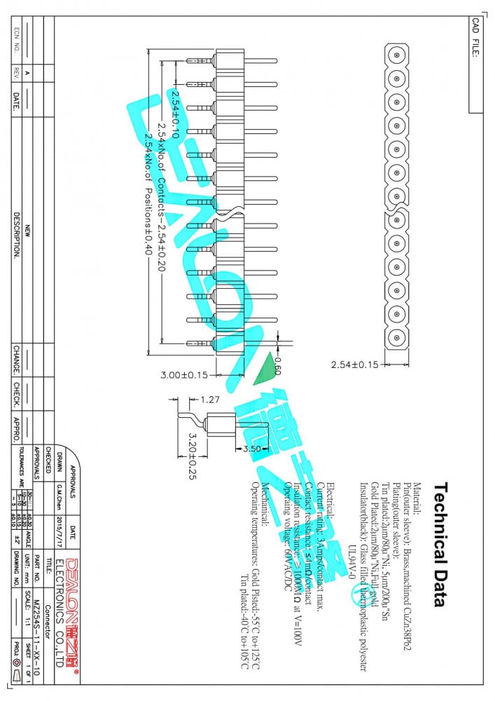 DEALON MZ254S-11-08-10 connector drawing