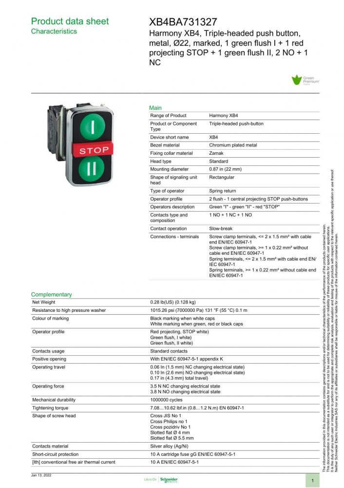 XB4BA731327 technical document page 1