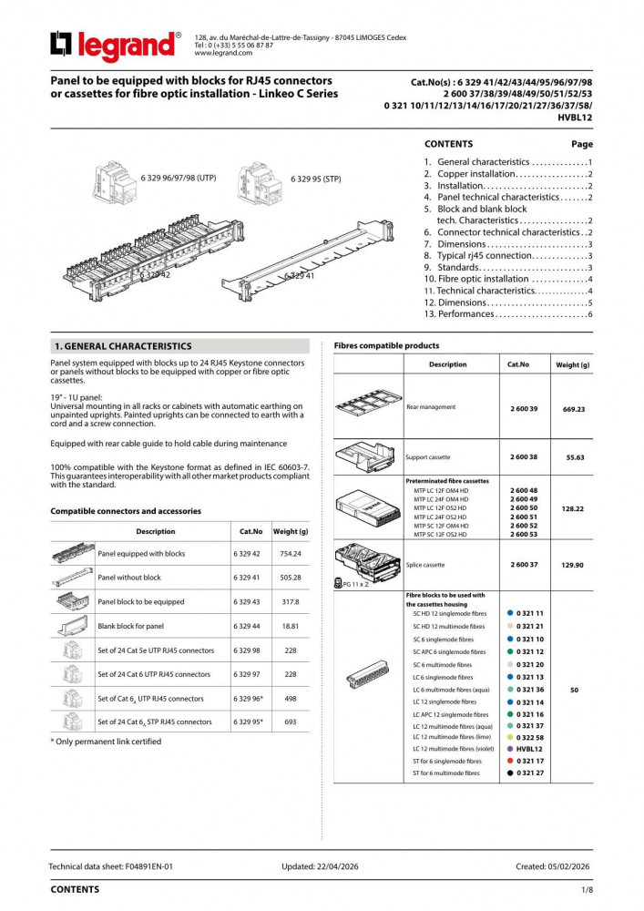 Legrand Linkeo C technical document, page 1