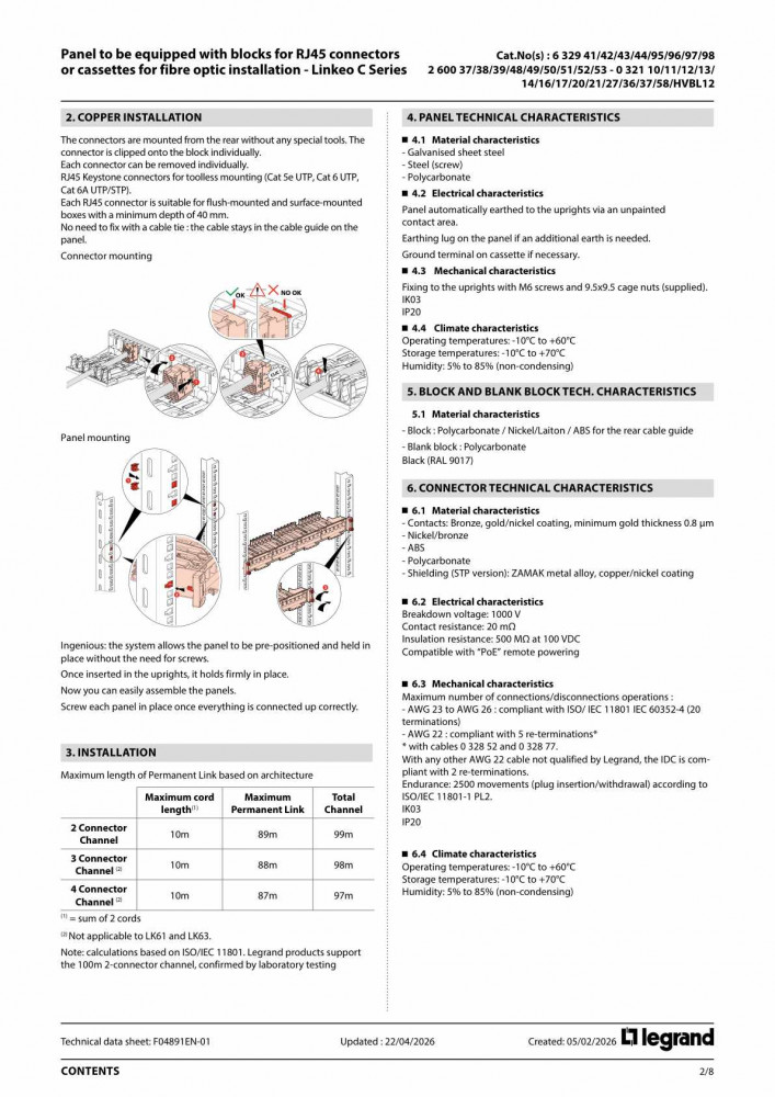 Legrand Linkeo C technical document, page 2