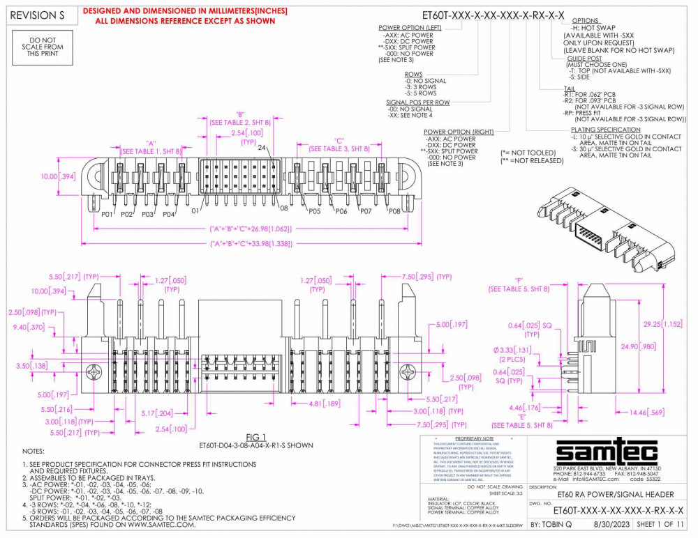 Samtec ET60 drawing page 1