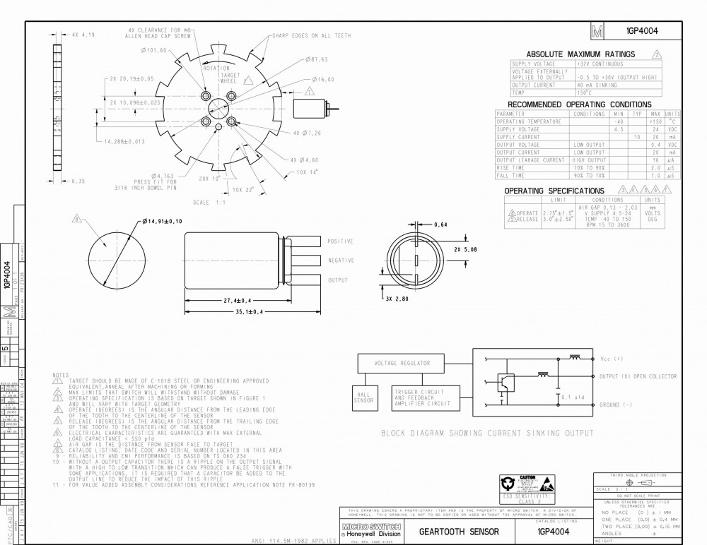 Honeywell 1GP4004 technical drawing page 1